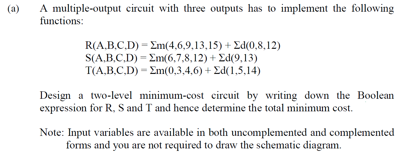 Solved (a) A multiple-output circuit with three outputs has | Chegg.com