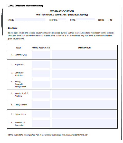 Solved COMO1 Media and Information Literacy WORD ASSOCIATION | Chegg.com
