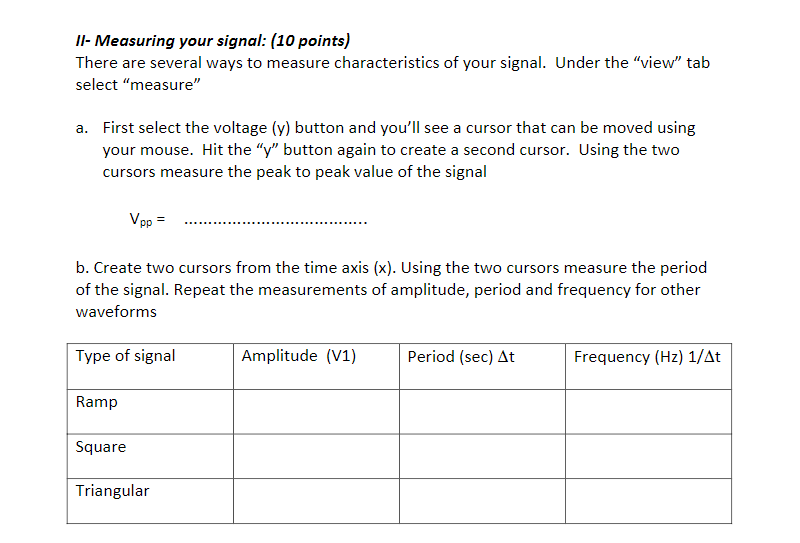 II- Measuring your signal: (10 points) There are | Chegg.com