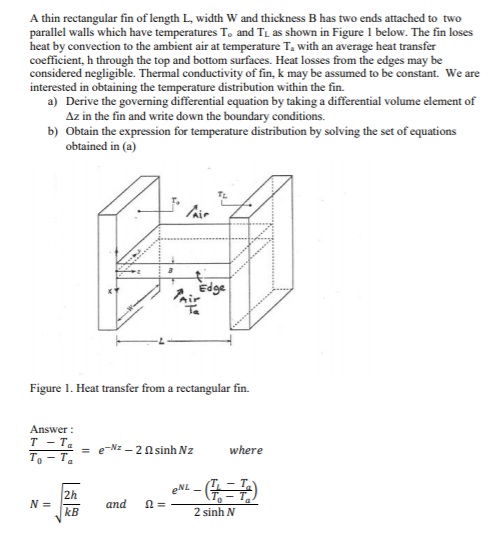 Solved A thin rectangular fin of length L, width W and | Chegg.com