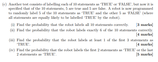 Solved (c) Another test consists of labelling each of 10 | Chegg.com