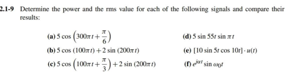 Solved 2.1-9 Determine the power and the rms value for each | Chegg.com
