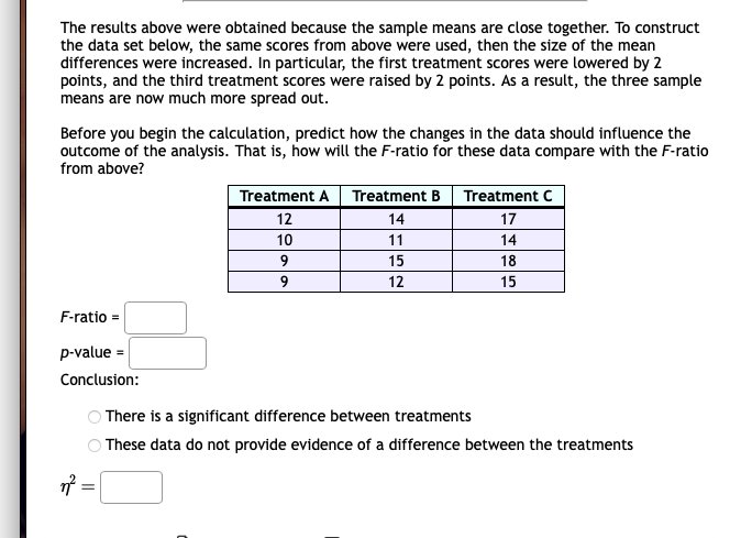 Solved The following data represent the results from an | Chegg.com