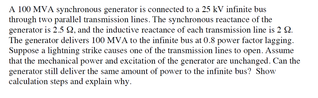Solved A 100 MVA synchronous generator is connected to a 25 | Chegg.com