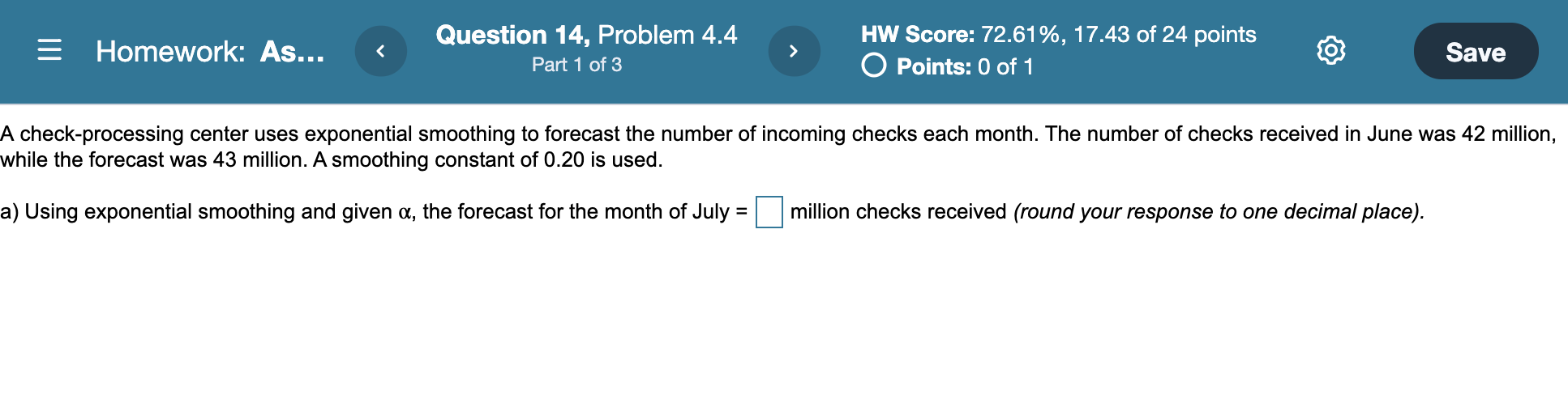 Solved = Homework: As... Question 13, Problem 4.3a Part 2 of | Chegg.com