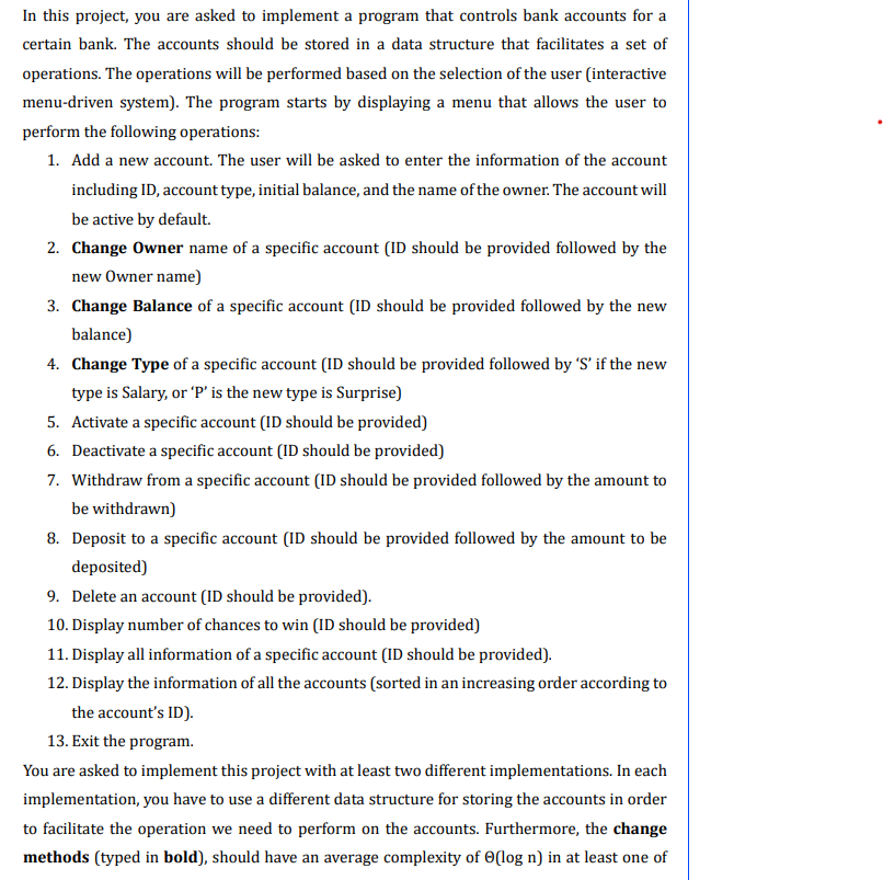 Solved In this project, you are asked to implement a program | Chegg.com