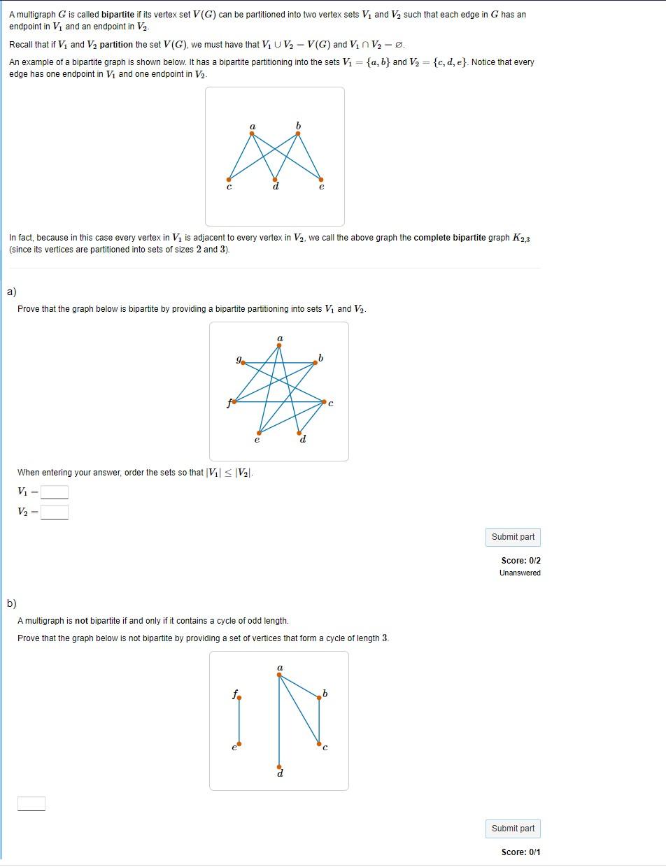 Solved A multigraph G is called bipartite if its vertex set | Chegg.com