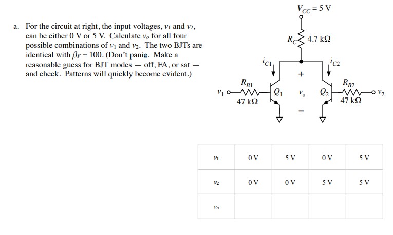 Solved a. For the circuit at right, the input voltages, v1 | Chegg.com