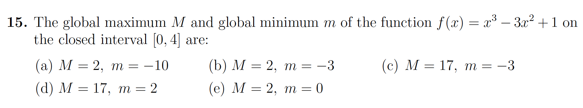 Solved The global maximum M ﻿and global minimum m ﻿of the | Chegg.com