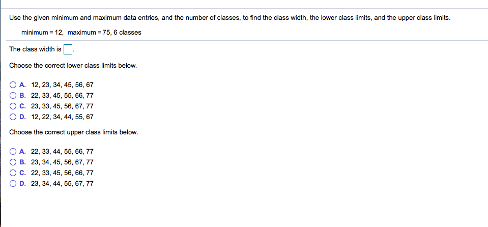 Solved Use the given minimum and maximum data entries, and | Chegg.com