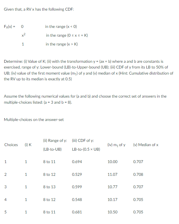 Solved Given that, a RV x has the following CDF: FX(x)=xi1 | Chegg.com