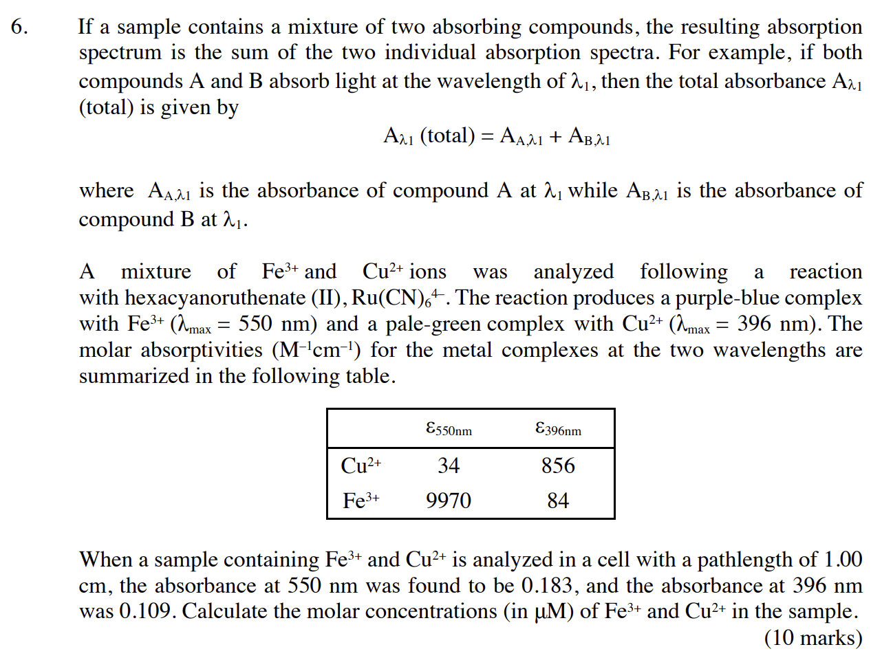 Solved If a sample contains a mixture of two absorbing | Chegg.com