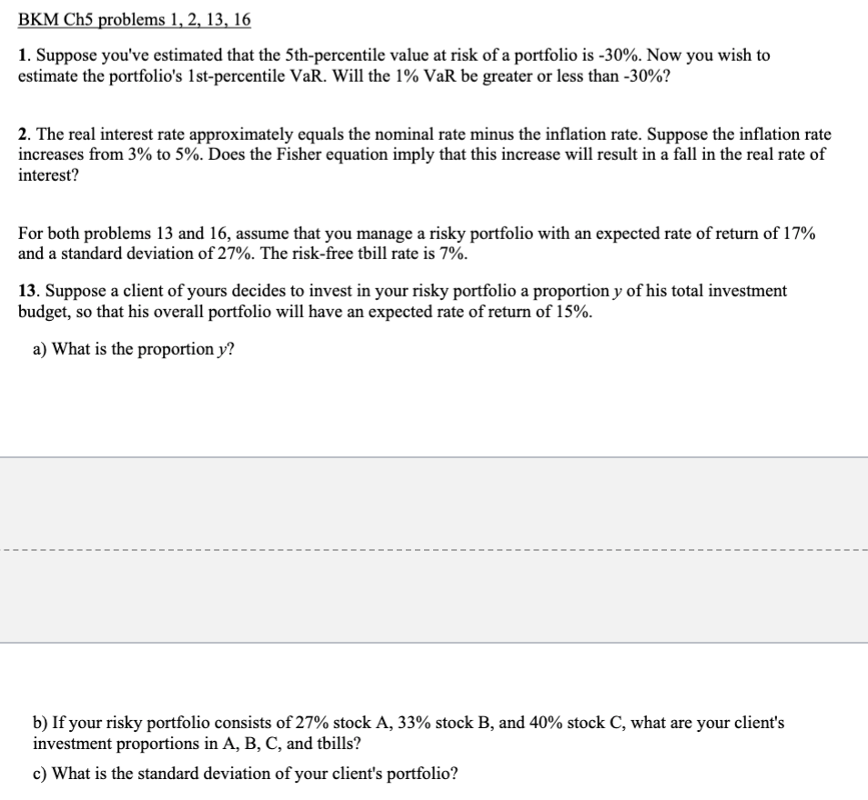 Solved BKM Ch5 ﻿problems 1,2,13,16Suppose you've estimated | Chegg.com