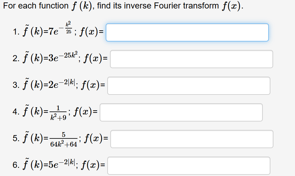 Solved For each function f(k), ﻿find its inverse Fourier | Chegg.com