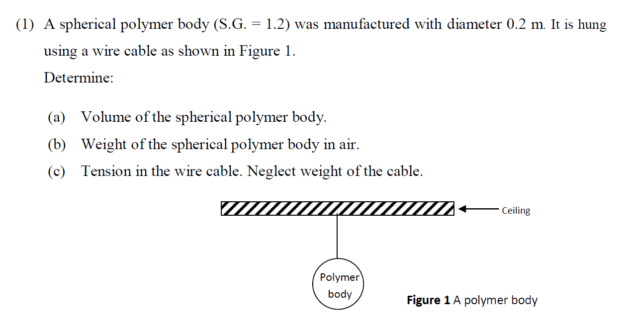 Solved (1) A spherical polymer body (S.G. = 1.2) was | Chegg.com
