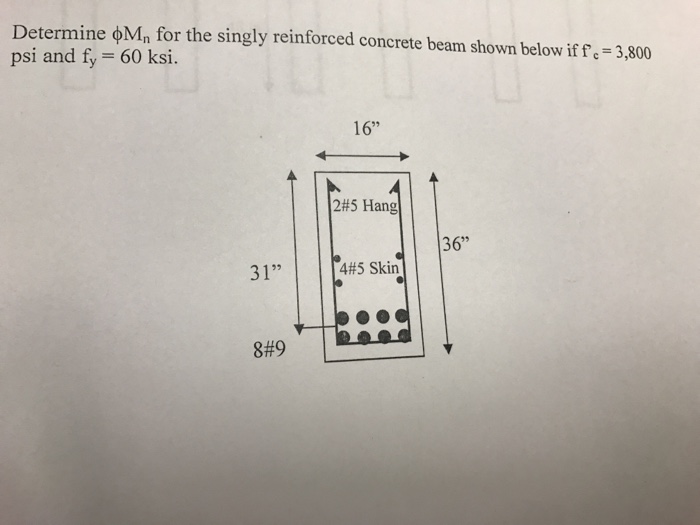Solved Determine phi M_n for the singly reinforced concrete | Chegg.com