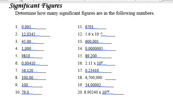 Solved Significant Figures Determine how many significant | Chegg.com