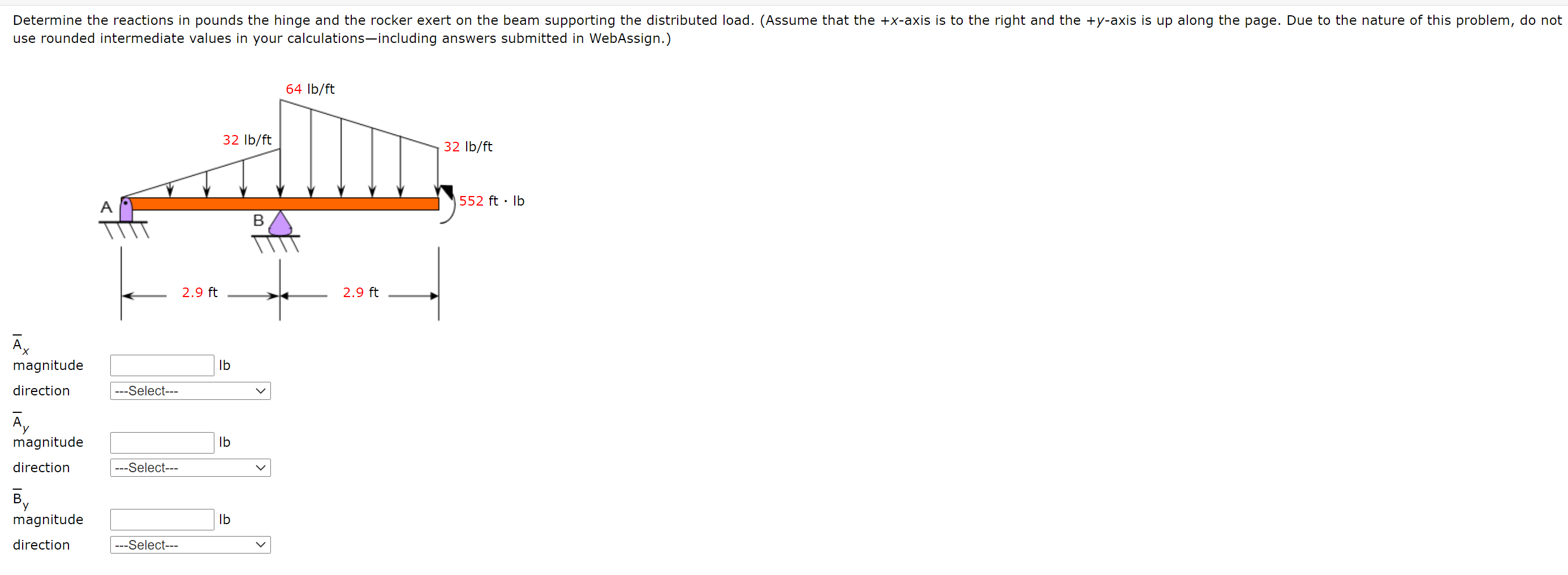 Solved Determine the reactions in pounds the hinge and the | Chegg.com