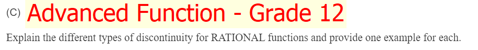 Solved (c) Advanced Function - Grade 12 Explain the | Chegg.com