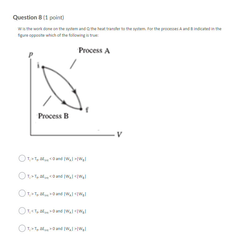 Solved Question 8 (1 point) W is the work done on the system | Chegg.com