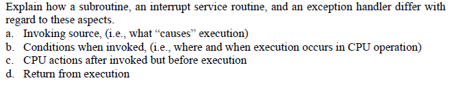 Solved Explain how a subroutine, an interrupt service | Chegg.com