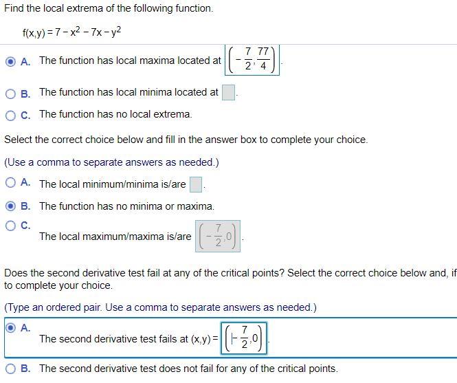 Solved Find the local extrema of the following function. | Chegg.com