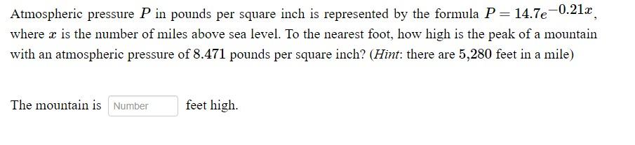 Solved Atmospheric pressure P in pounds per square inch is | Chegg.com