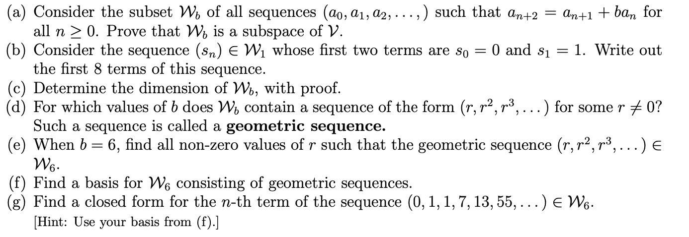 Solved Consider the vector space of all infinite sequences | Chegg.com