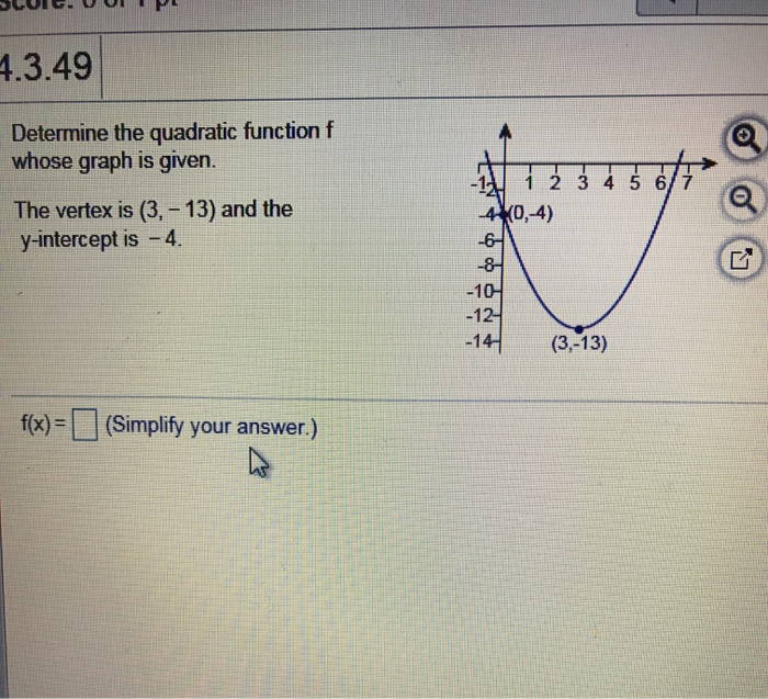 Solved 4.3.49 Determine the quadratic function f whose graph | Chegg.com