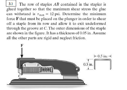 Solved 3.) The row of staples AB contained in the stapler is | Chegg.com