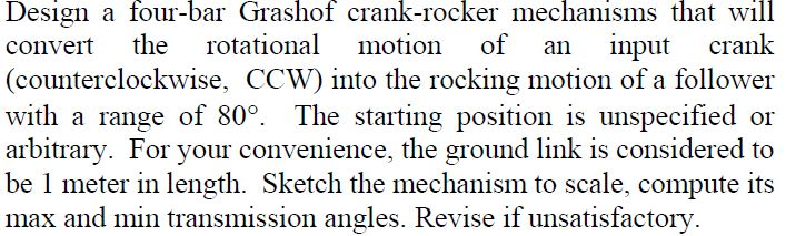 Solved Design a four-bar Grashof crank-rocker mechanisms | Chegg.com