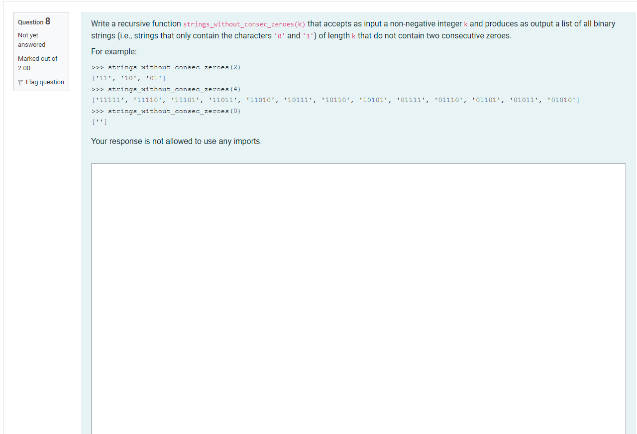 Solved Question 8 Not yet answered Marked out of 2.00 Write | Chegg.com