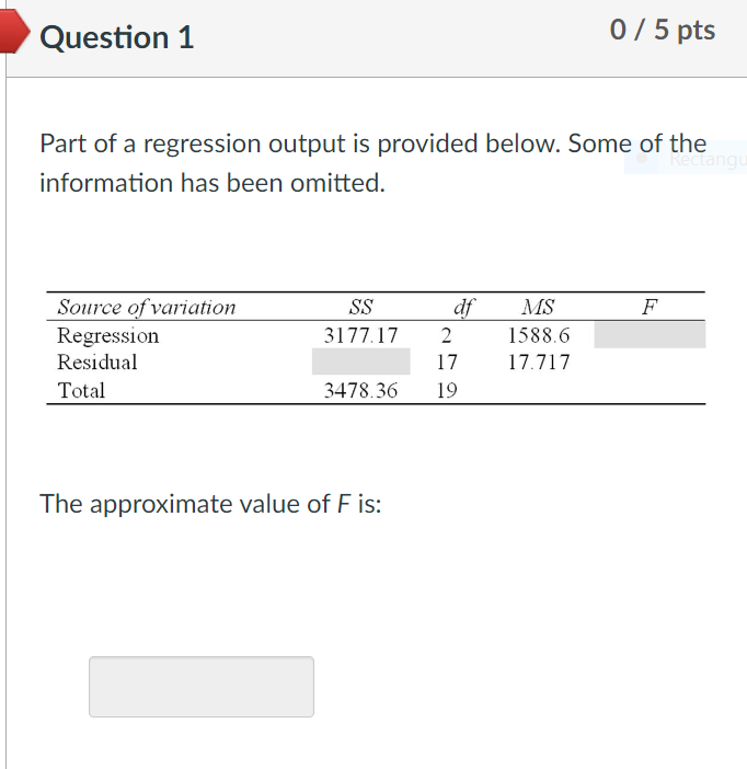 Solved Part of a regression output is provided below. Some | Chegg.com