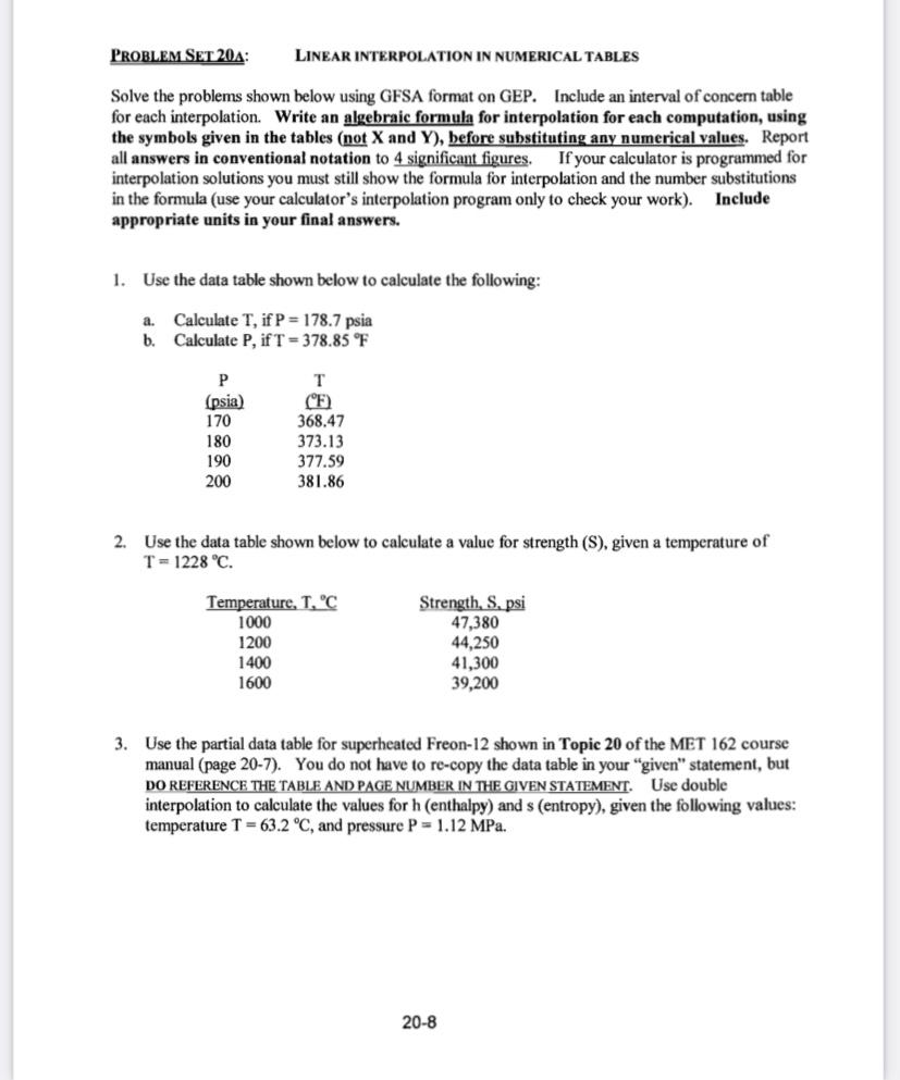 Solved PROBLEM SET 20A: LINEAR INTERPOLATION IN NUMERICAL | Chegg.com