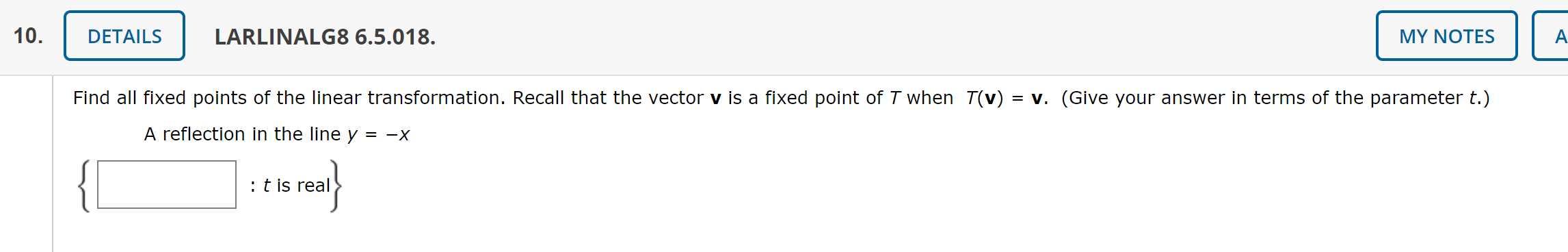 Solved 10. DETAILS LARLINALG8 6.5.018. MY NOTES A Find all | Chegg.com