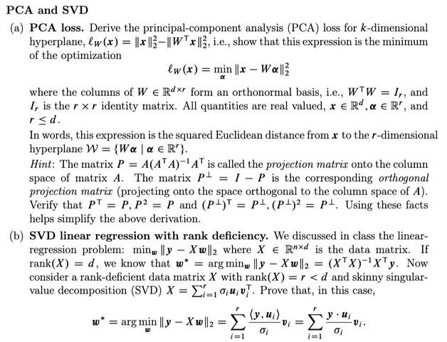 Solved ∘CA and SVD (a) PCA loss. Derive the | Chegg.com