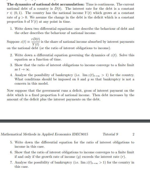 Solved The dynamics of national debt accumulation: Time is | Chegg.com