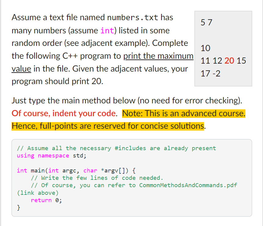 Solved Assume a text file named numbers.txt has 57 many | Chegg.com