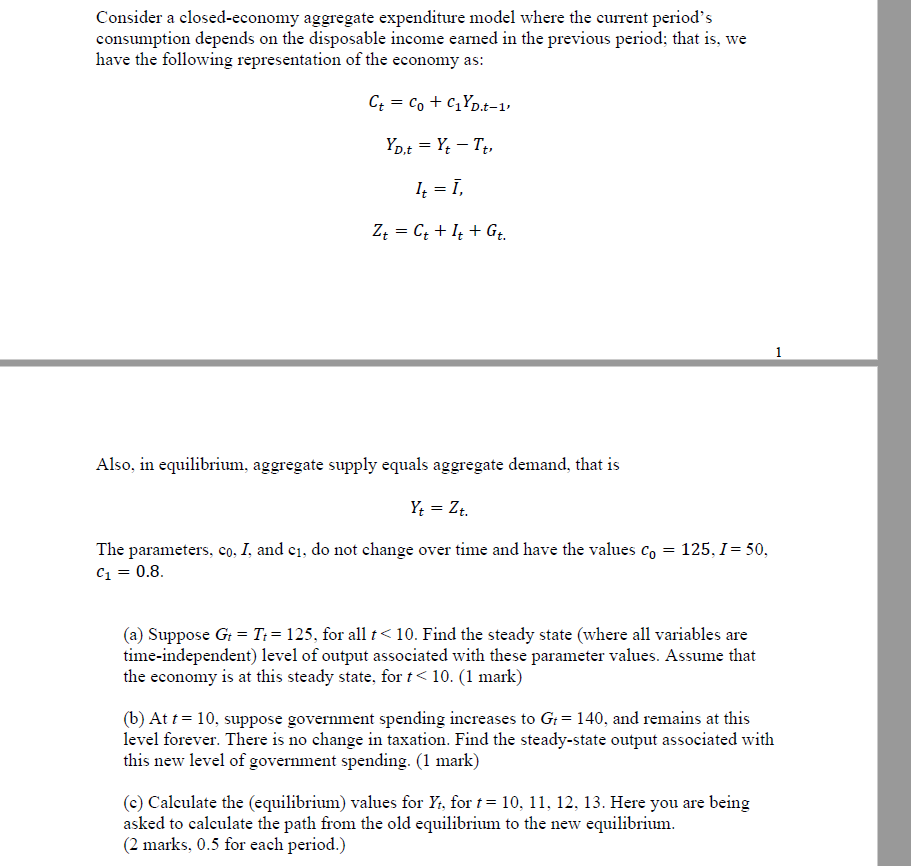 Solved Consider a closed-economy aggregate expenditure model | Chegg.com