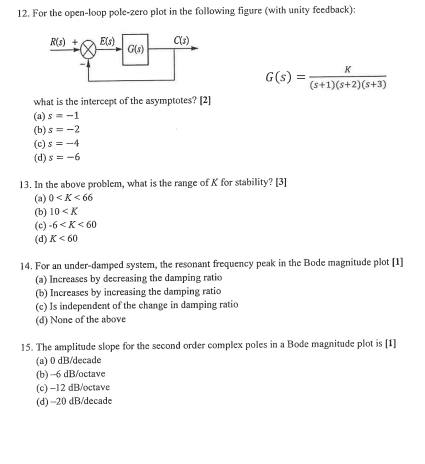 Solved 12. For the open-loop pole-zero plot in the following | Chegg.com