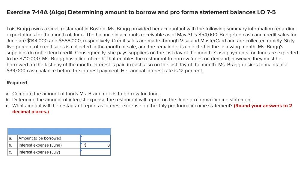 Solved Exercise 7-14A (Algo) Determining amount to borrow | Chegg.com