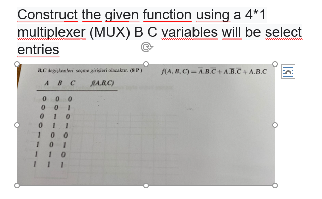 Solved Construct the given function using a 4∗1 nultiplexer | Chegg.com
