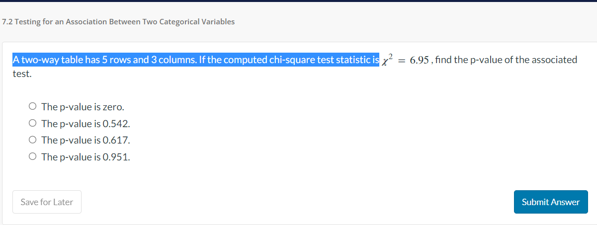 Solved 7.2 Testing for an Association Between Two | Chegg.com