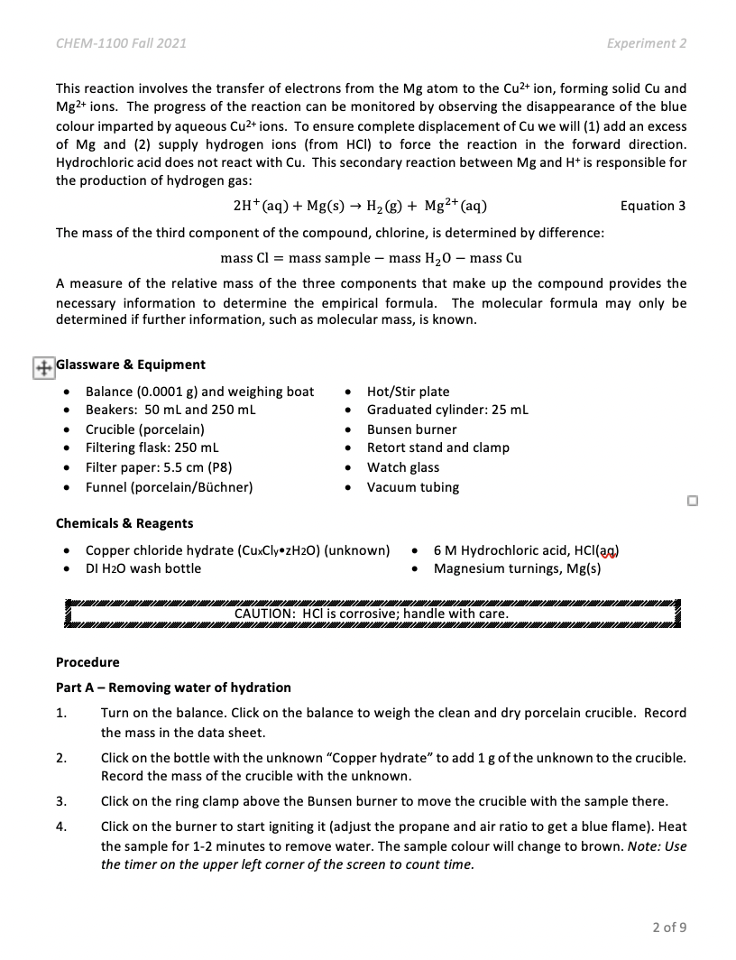 Solved CHEM-1100 Fall 2021 Experiment 2 EXPERIMENT 2 | Chegg.com