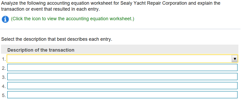 Solved Analyze the following accounting equation worksheet | Chegg.com