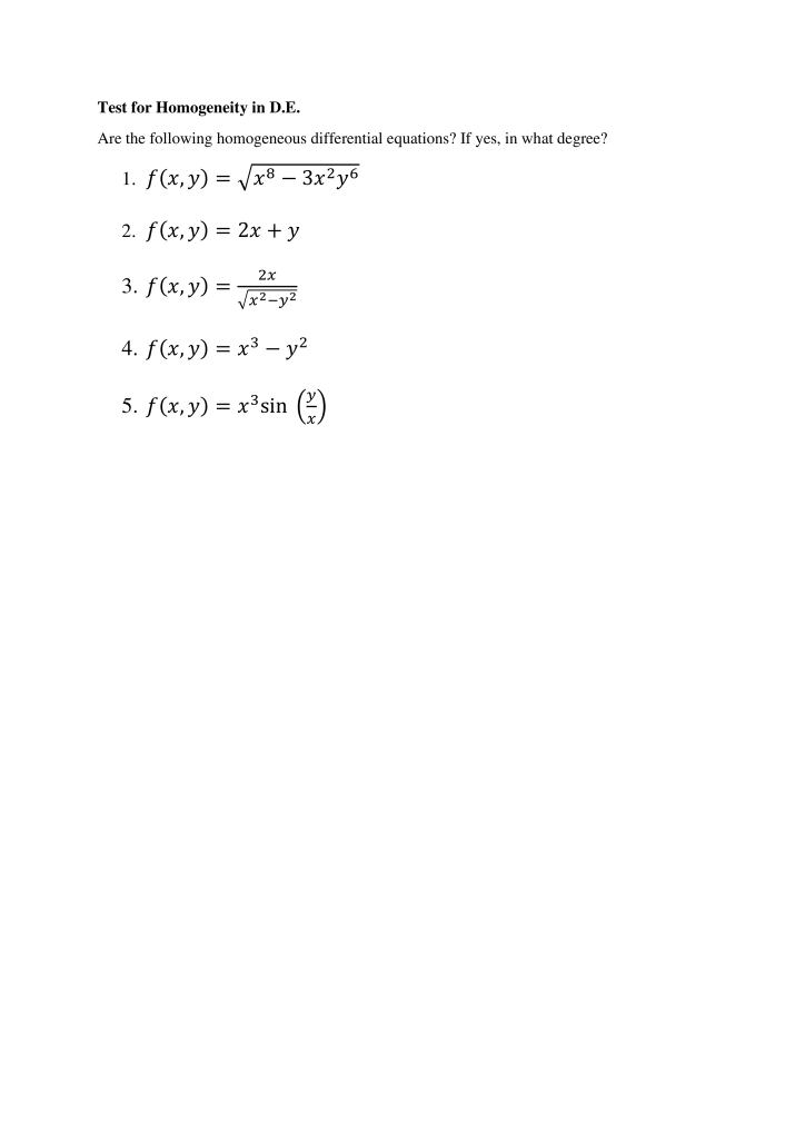 Solved Test for Homogeneity in D.E. Are the following | Chegg.com