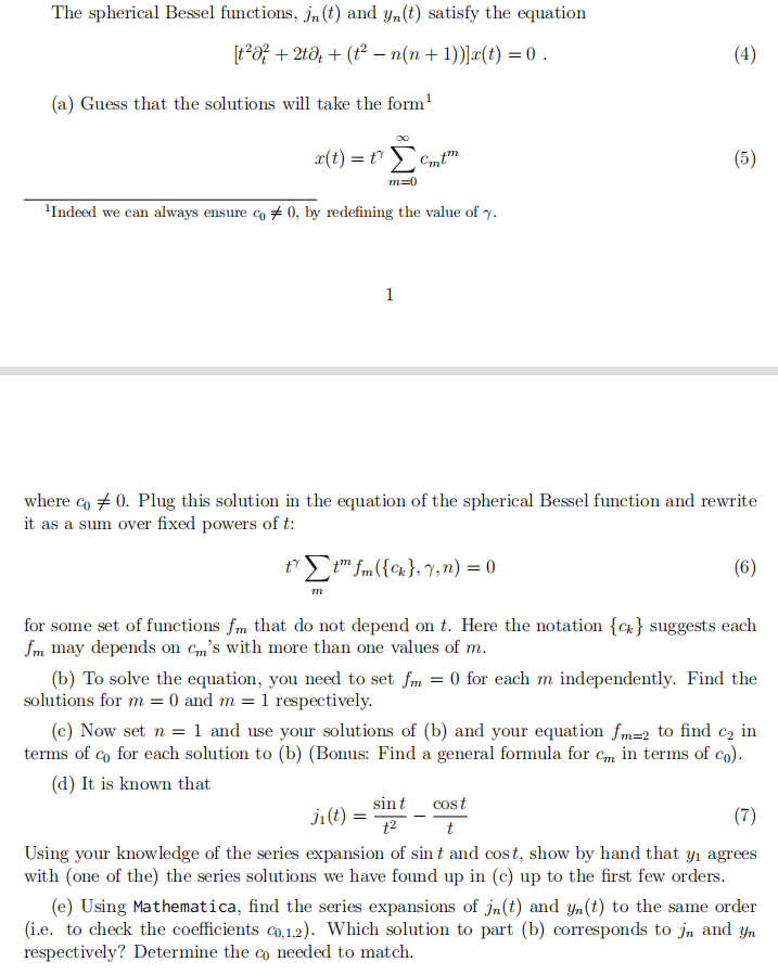 Solved The spherical Bessel functions, in(t) and yn(t) | Chegg.com