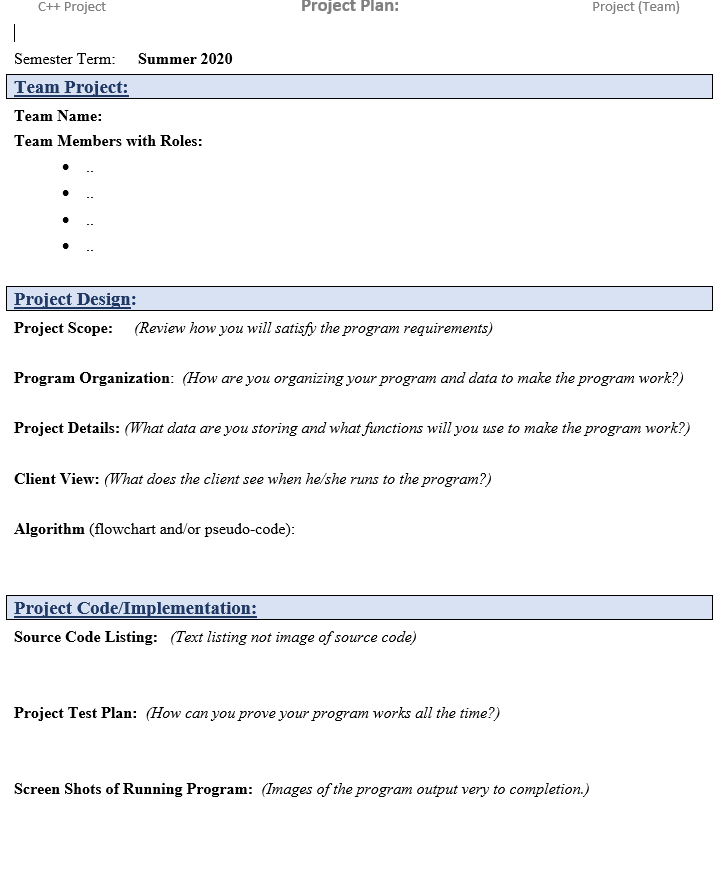 . o o Programming Project #2 -- Team Project for C++ | Chegg.com