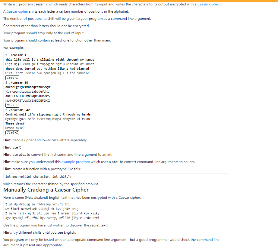 Solved Write A C Program Caesarc Which Reads Characters 