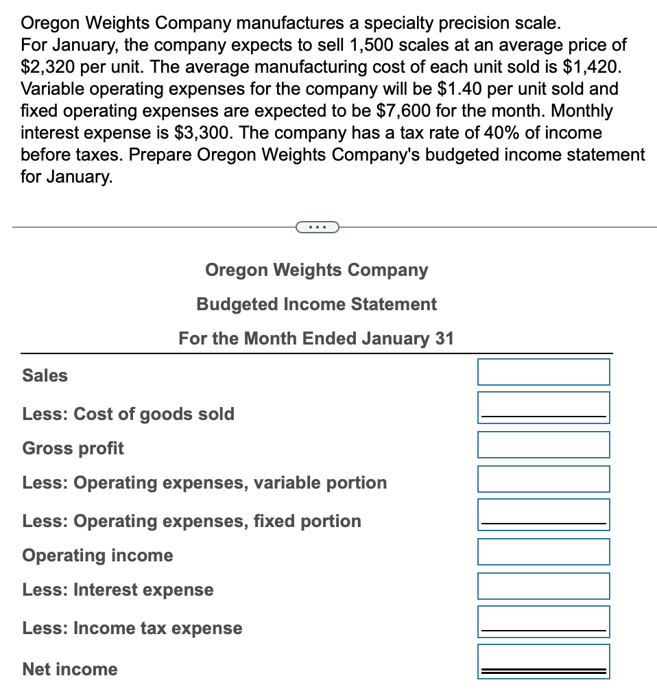 Solved Oregon Weights Company manufactures a specialty | Chegg.com